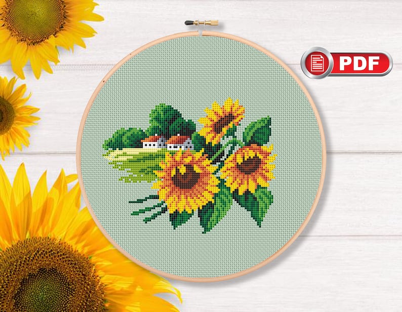Flowers September Cross Stitch Patterns, Sunflowers Cross Stitch ...