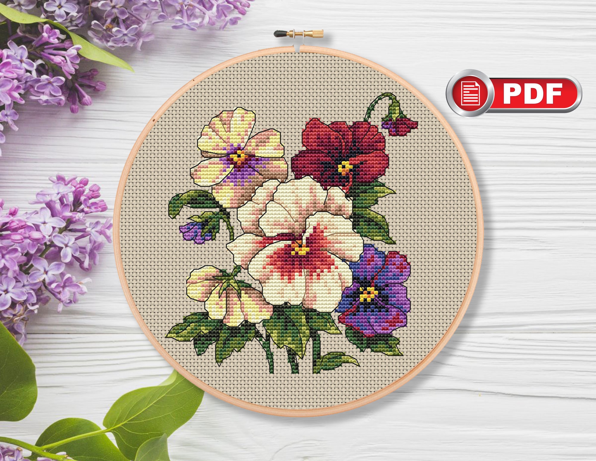 Vintage Pansies Cross Stitch Pattern, Flowers Cross Stitch Pattern ...