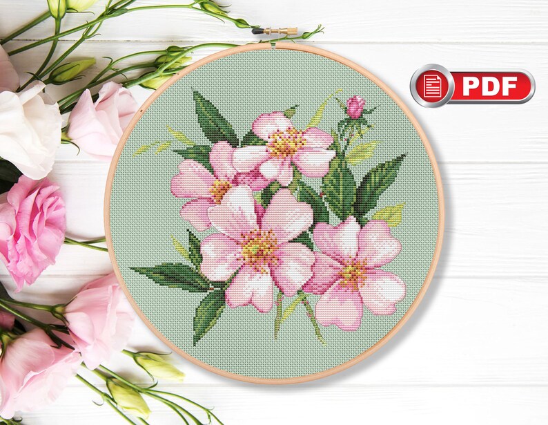Pink Wild Roses Cross Stitch Patterns Flowers Cross Stitch - Etsy
