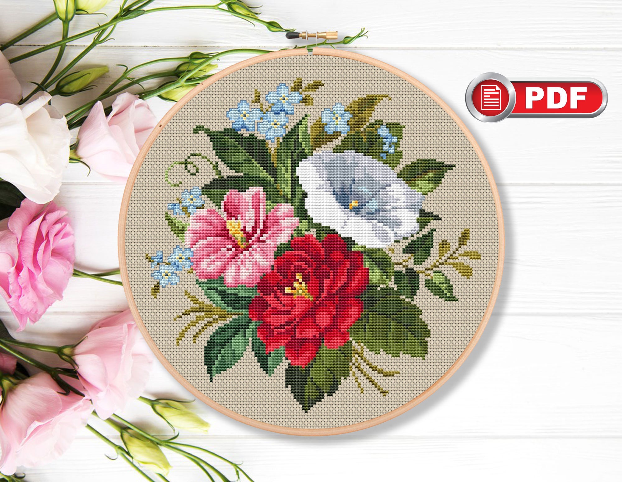 Summer Bouquet Cross Stitch Patterns, Peony Cross Stitch Patterns ...
