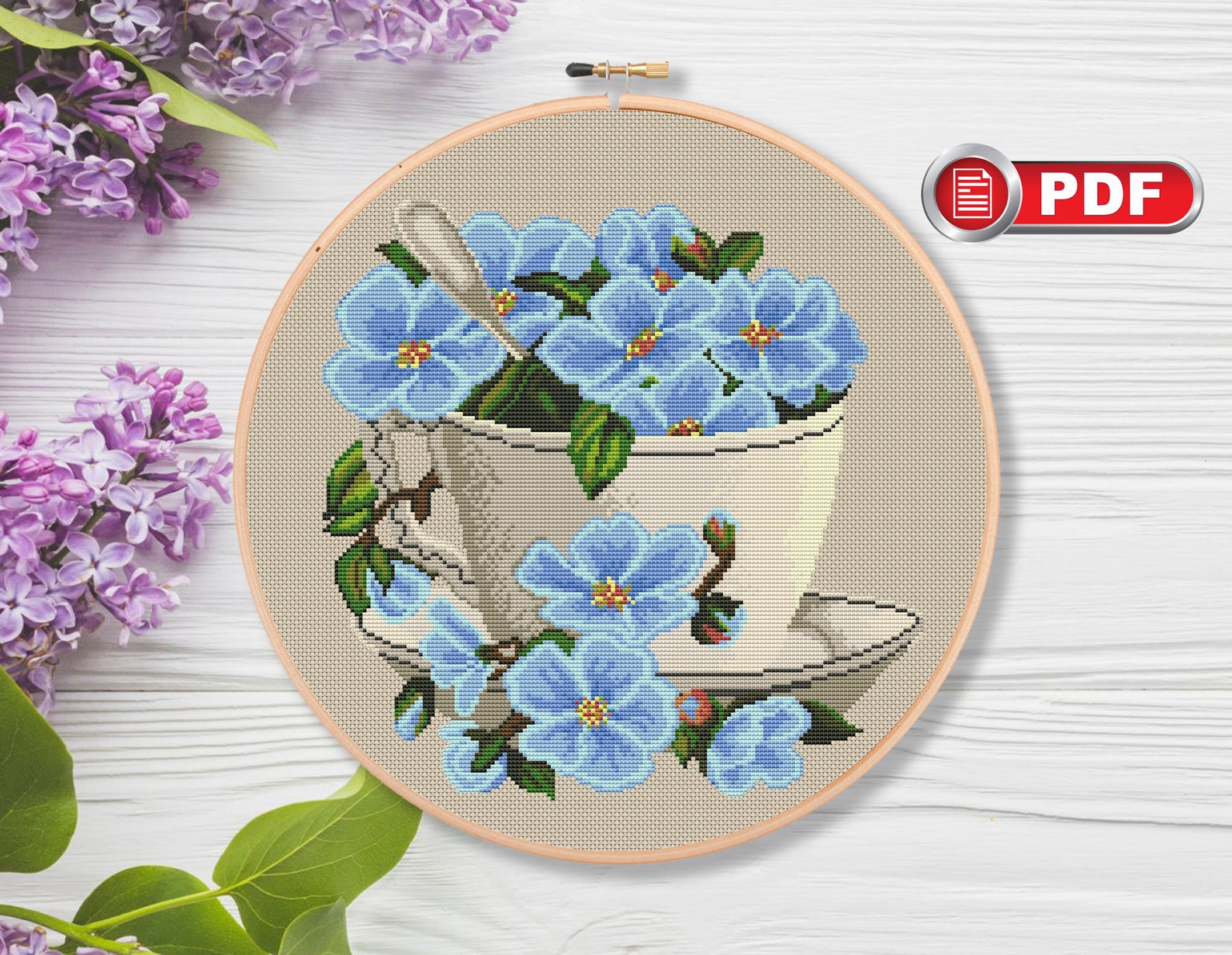 Blue Flowers in A Cup Cross Stitch Flowers Cross Stitch - Etsy