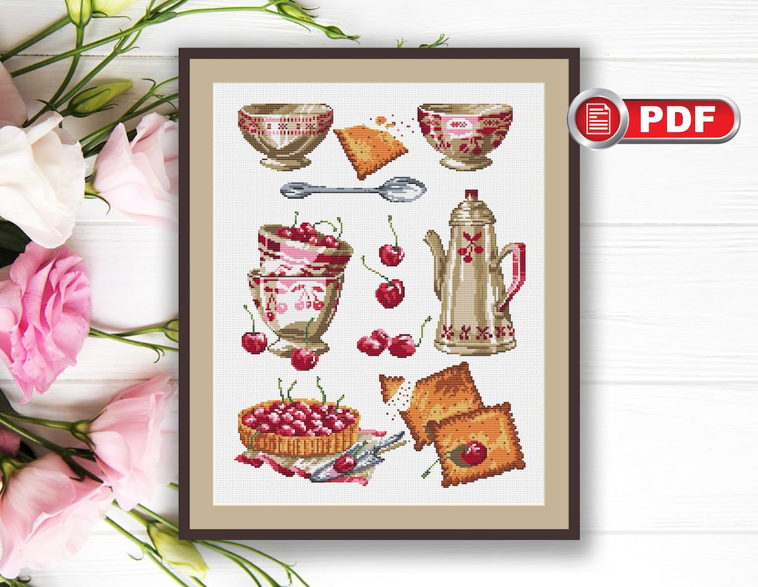 Tea Time Cross Stitch Pattern, Kitchen Cross Stitch Pattern, Tea Cup Cross Stitch, but First Tea ...