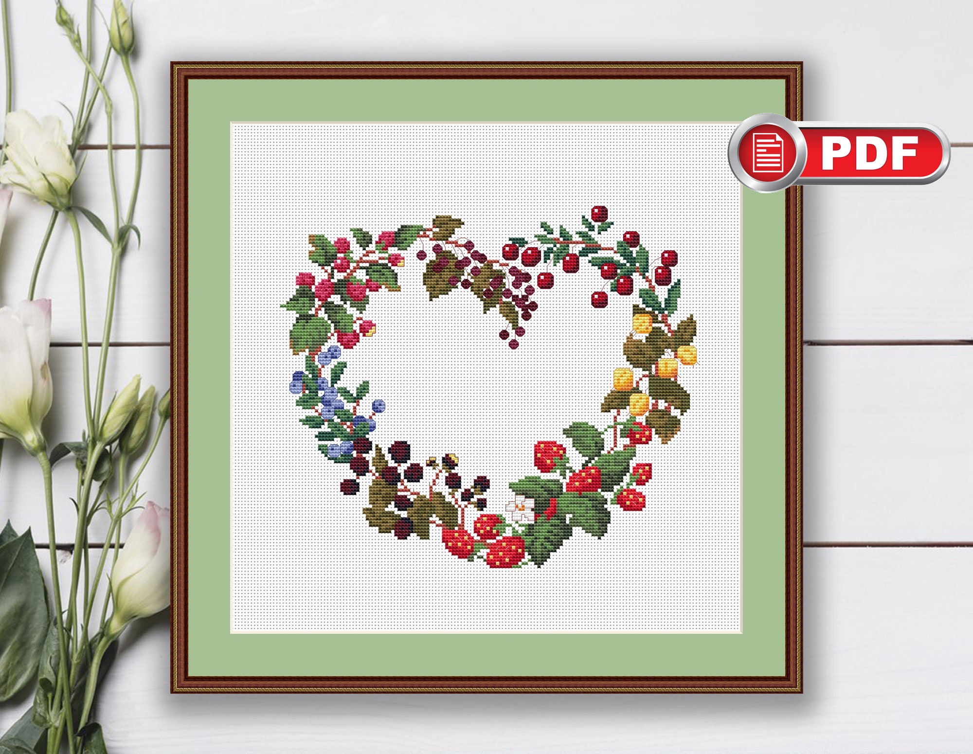 Berry Heart Cross Stitch Patterns, Happy Valentines Day Cross Stitch ...