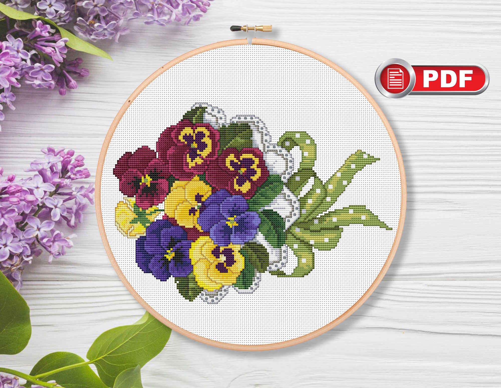 Vintage Bouquet of Pansies Cross Stitch Pattern, Flowers Cross Stitch ...