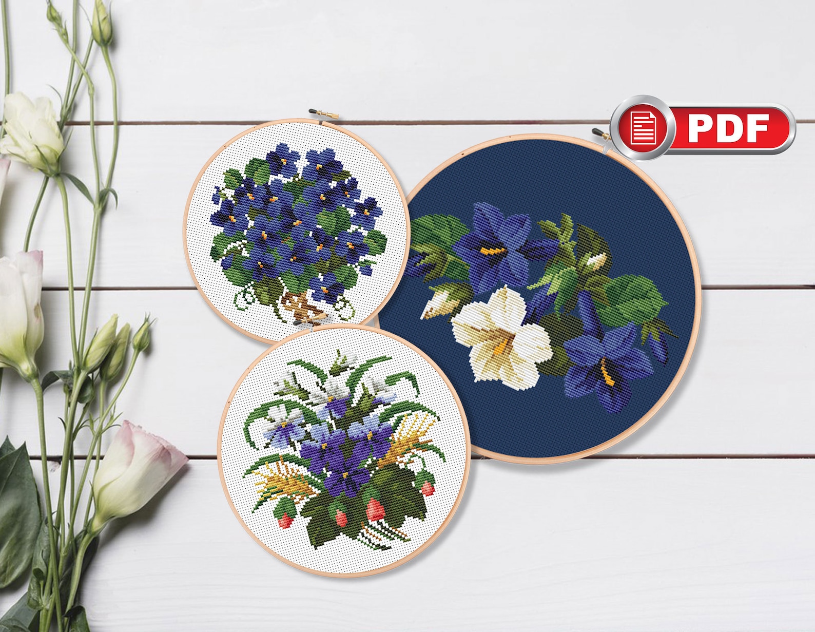 Vintage Bouquet Cross Stitch Pattern Blue Flowers Cross - Etsy