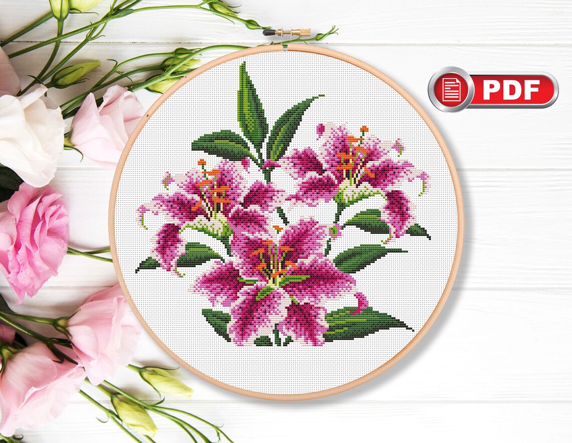Lilies Cross Stitch Patterns Bouquet Cross Stitch Patterns - Etsy