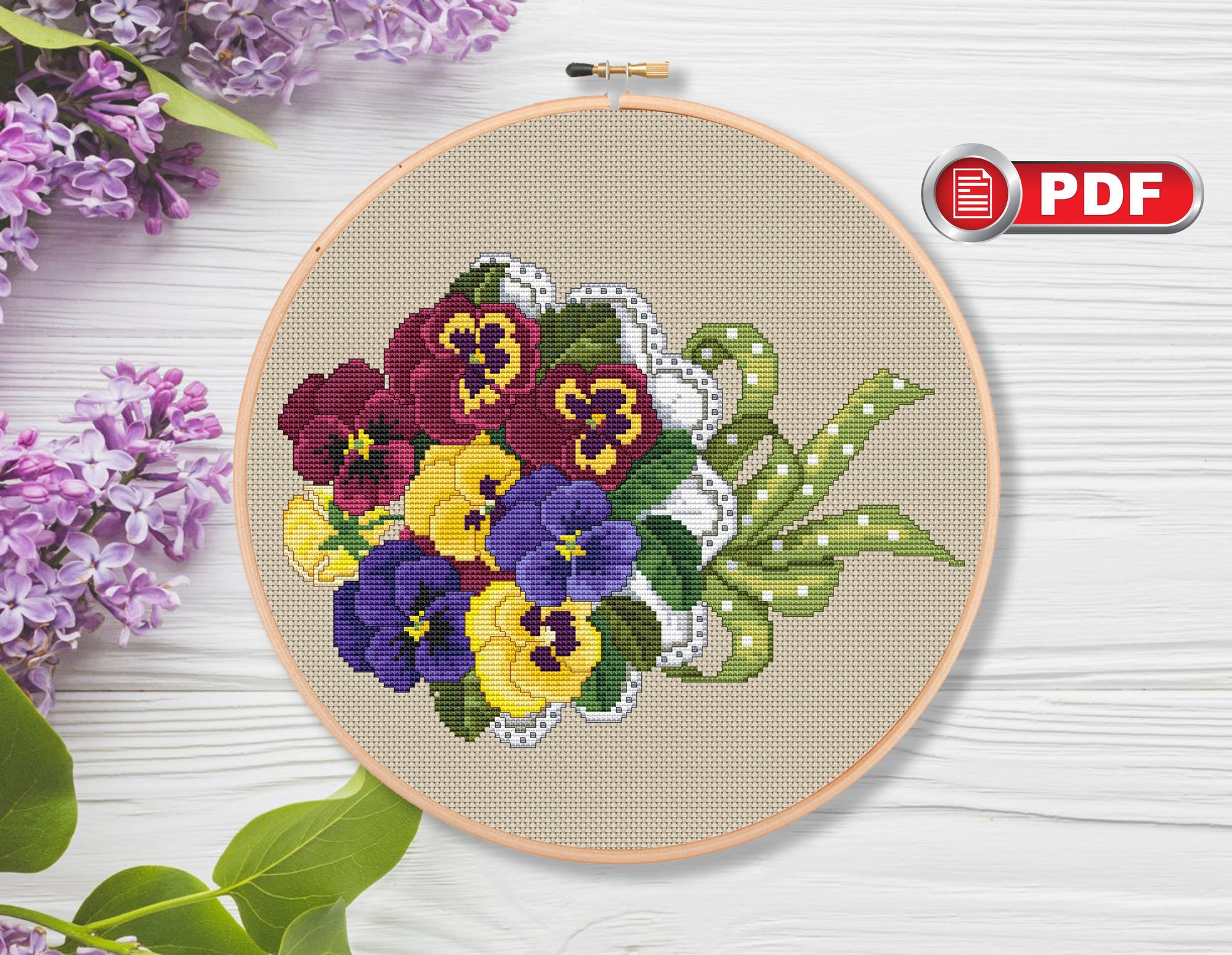 Vintage Bouquet of Pansies Cross Stitch Pattern, Flowers Cross Stitch ...