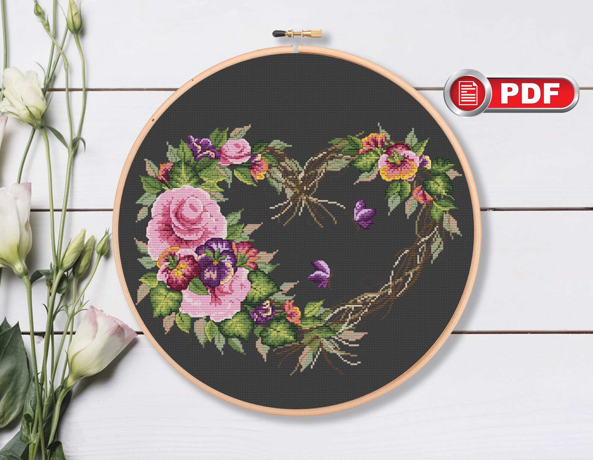 Heart of Pink Roses Cross Stitch Patterns Happy Valentines - Etsy