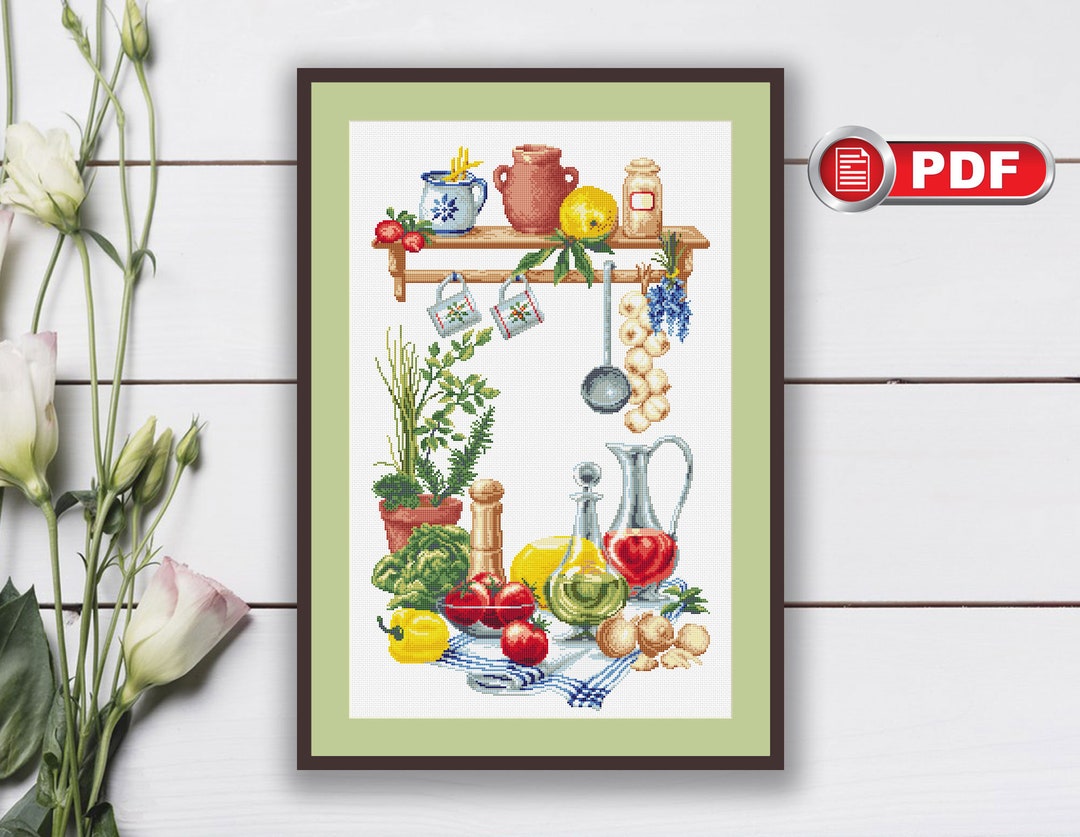 My Kitchen Cross Stitch Pattern, Vegetables Cross Stitch Pattern, Still ...