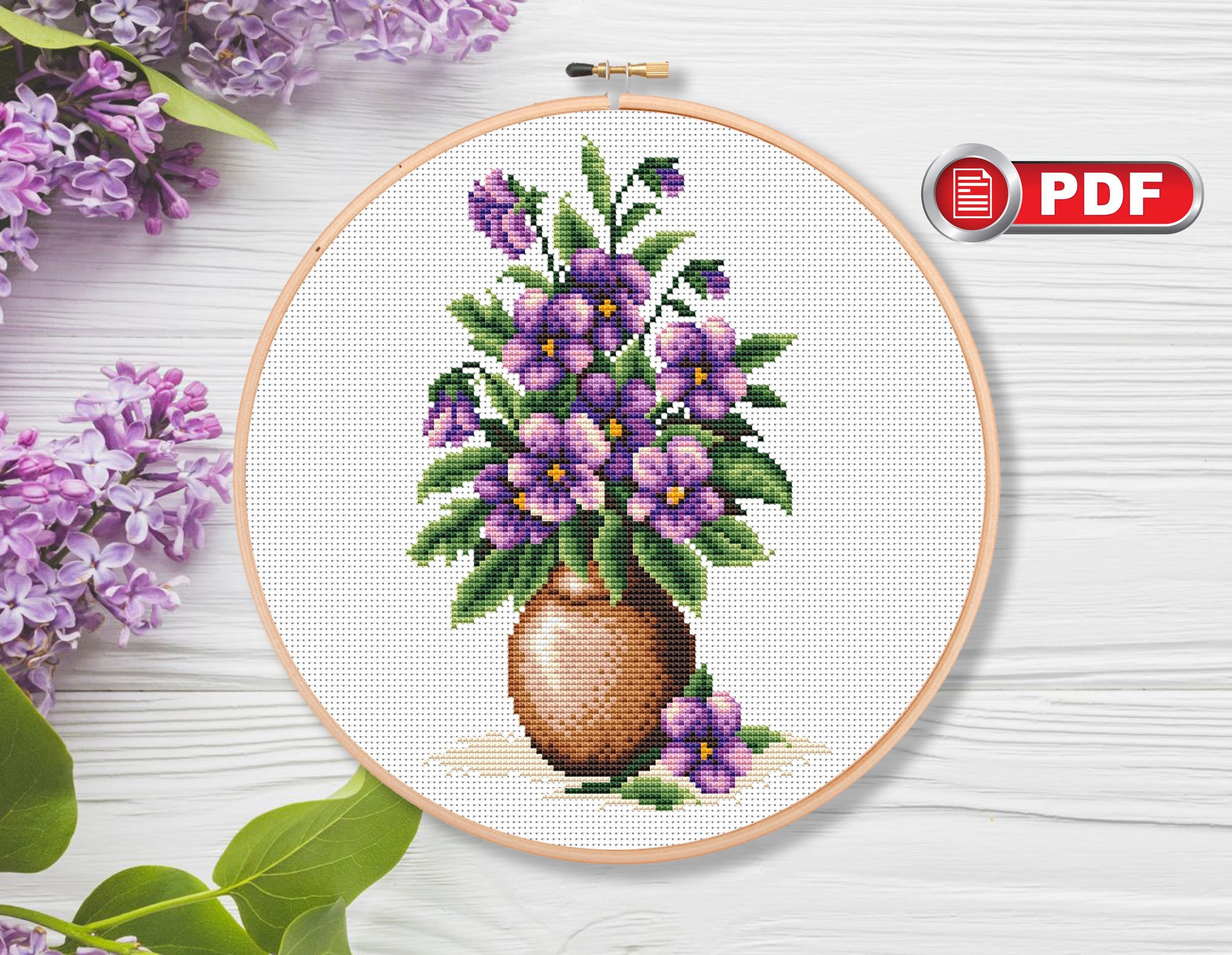 Purple Flowers Cross Stitch Pattern, Bouquet Cross Stitch Pattern ...