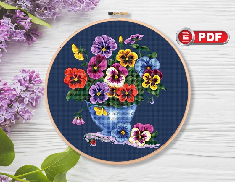 Vintage Pansy Cross Stitch Pattern Flowers Cross Stitch - Etsy