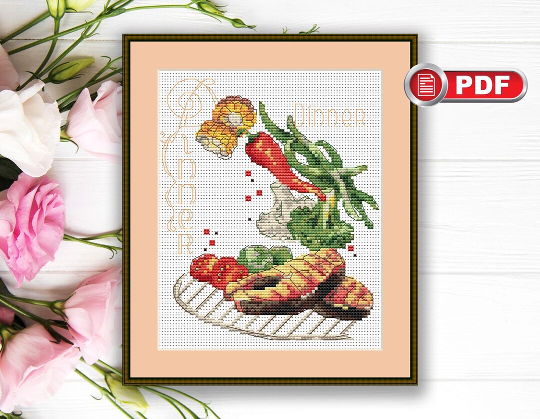 Dinner Cross Stitch Pattern, Kitchen Cross Stitch Pattern, Lunch Cross ...