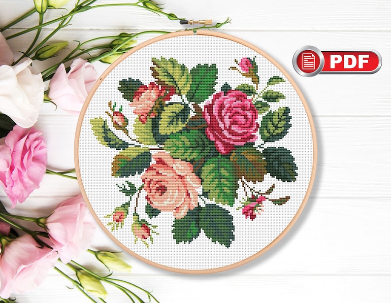 Set of 3 Bouquet of Roses Cross Stitch Patterns, Bouquet Cross Stitch Patterns, Flowers Cross ...