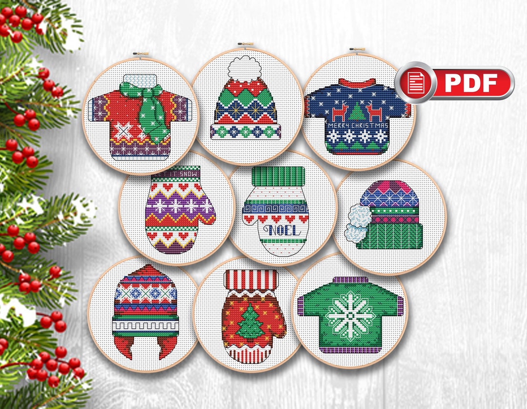 Christmas Set Cross Stitch Patterns, Merry Christmas Cross Stitch ...