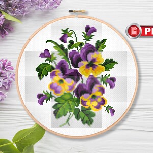 Vintage Pansy Cross Stitch Pattern, Flowers Cross Stitch Pattern, Wild Cross Stitch, Summer ...