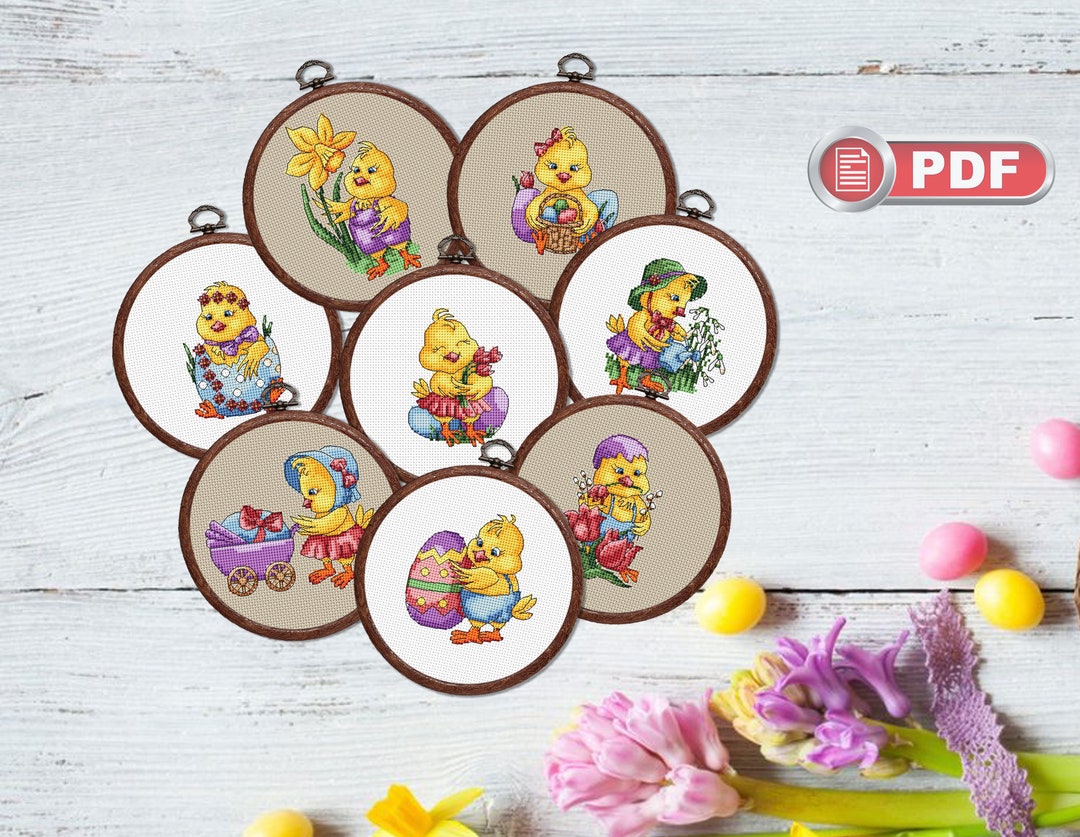 Set of 8 Easter Little Chicks Cross Stitch Patterns, Easter Chick Cross ...