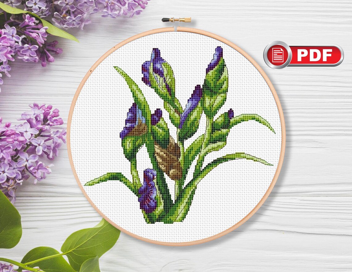Set of 3 Irises Cross Stitch Patterns, Bouquet Cross Stitch, Summer ...