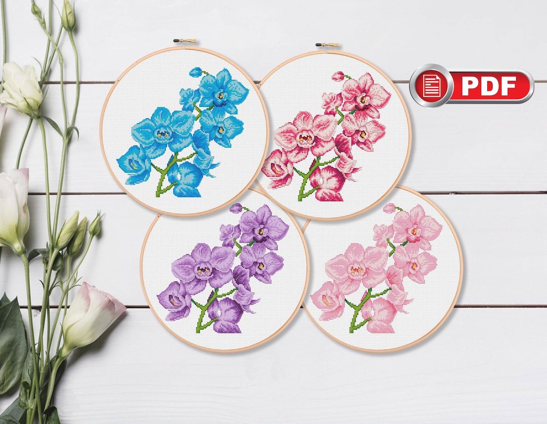 Set of 3 Orchids Cross Stitch Pattern, Bouquet Cross Stitch Patterns ...
