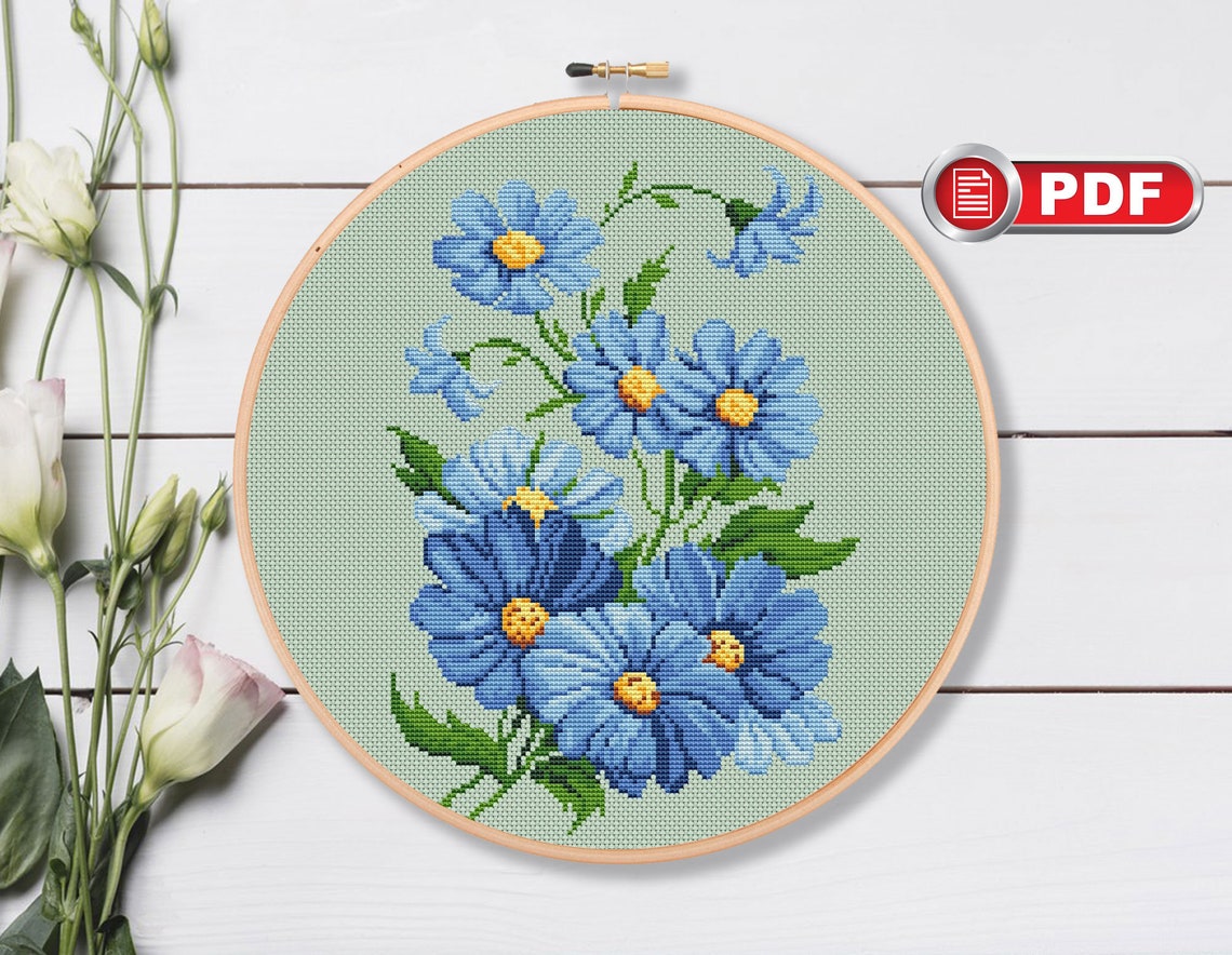Forget-me-nots Cross Stitch Patterns, Bouquet Cross Stitch Patterns ...