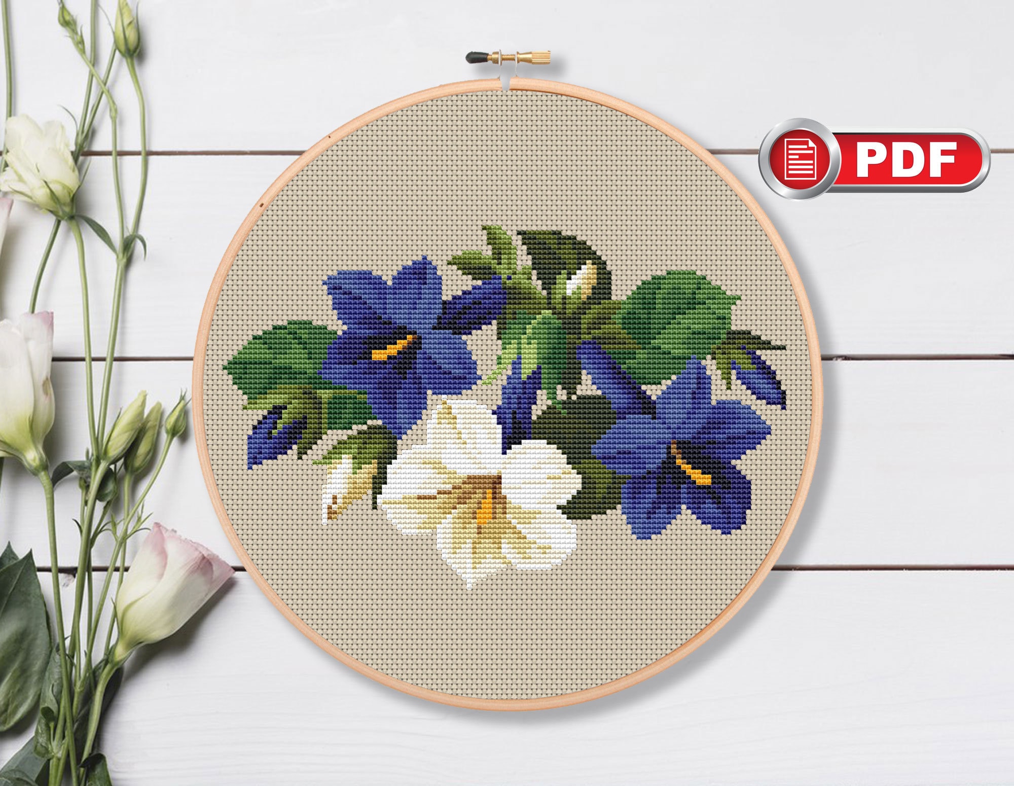 Set of 3 Vintage Bouquets Cross Stitch Pattern Blue Flowers - Etsy