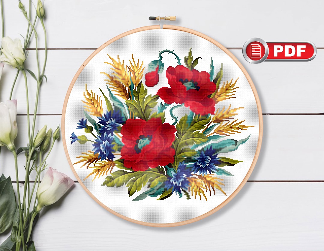 Wildflowers Cross Stitch Pattern, Flowers Cross Stitch Pattern, Wild ...