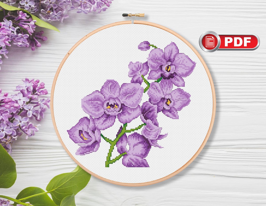 Purple Orchid Cross Stitch Pattern, Bouquet Cross Stitch Pattern ...