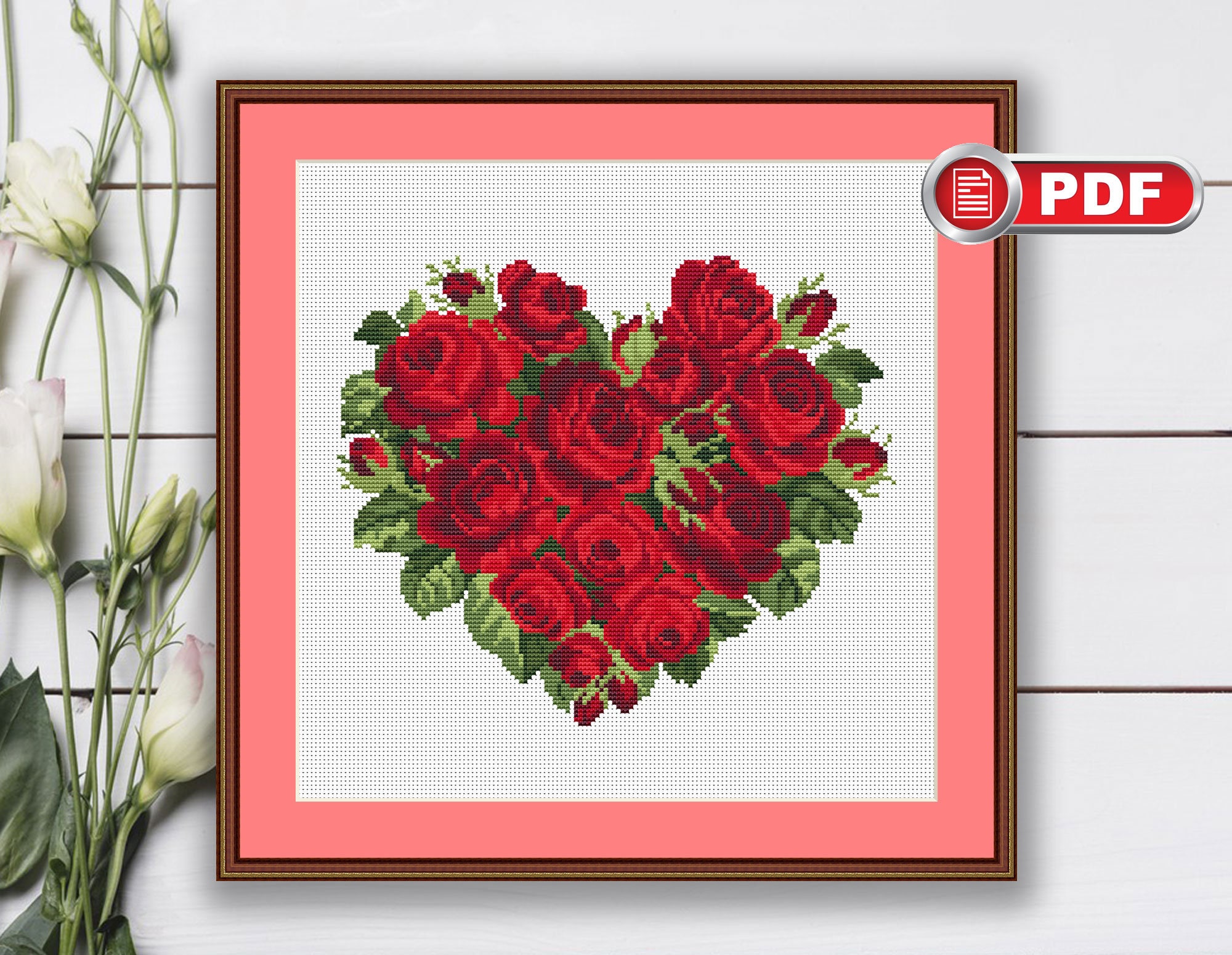 Heart of Roses Cross Stitch Patterns Summer Cross Stitch - Etsy