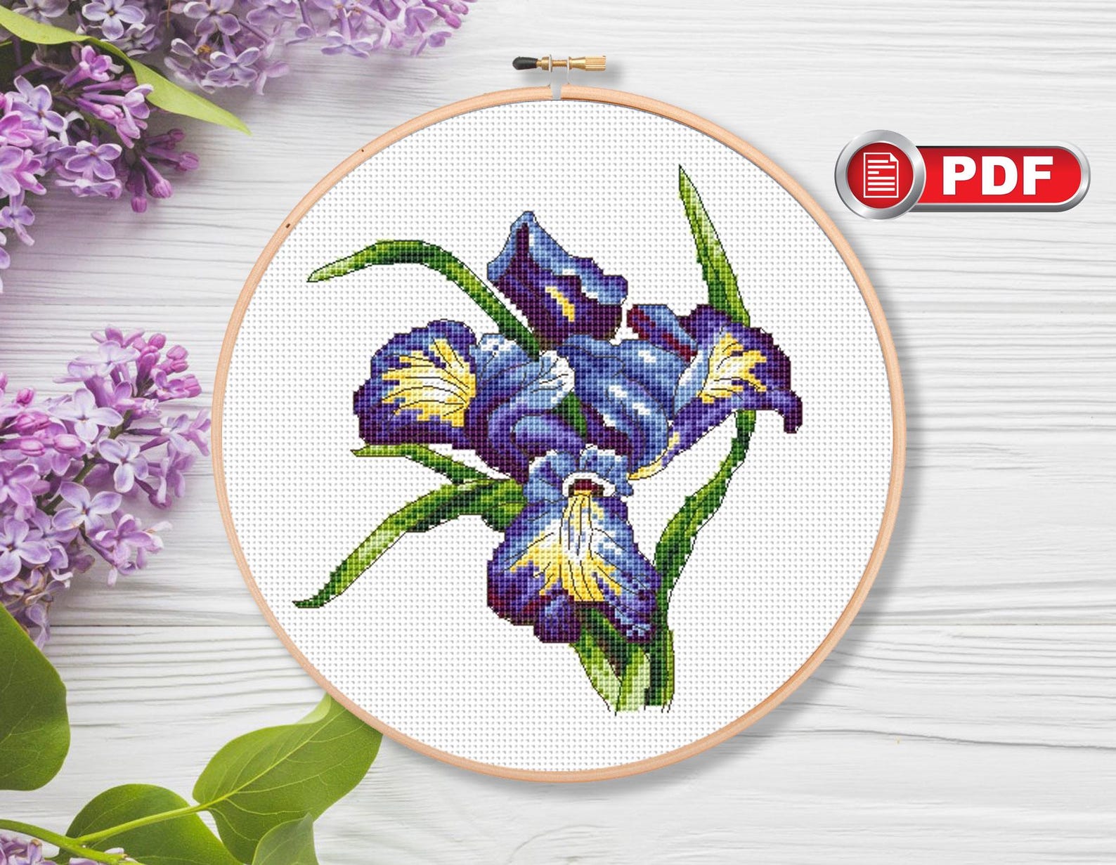 Set of 3 Irises Cross Stitch Patterns, Bouquet Cross Stitch, Summer ...