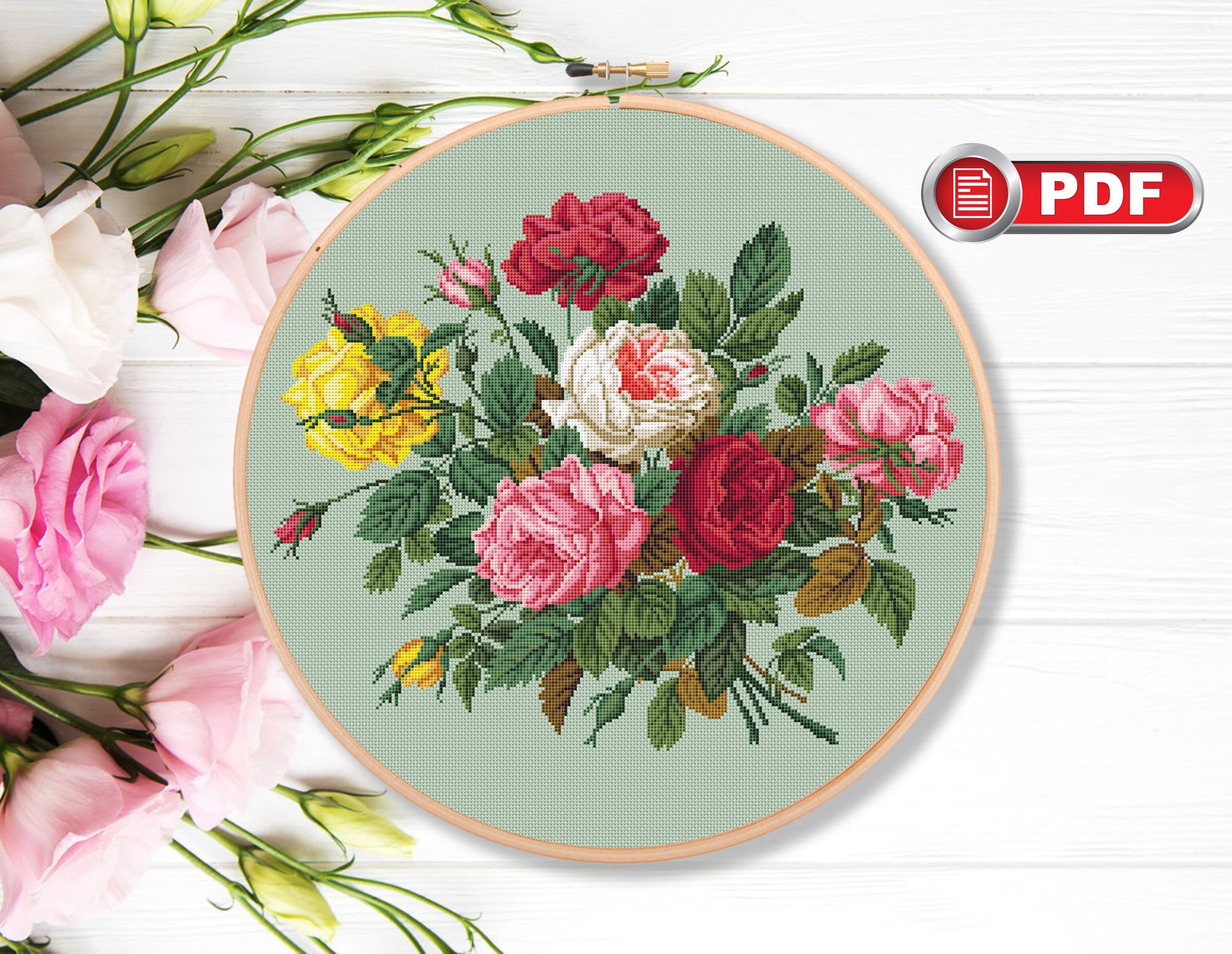 Roses Cross Stitch Pattern, Bouquet Cross Stitch Pattern, Flowers Cross ...