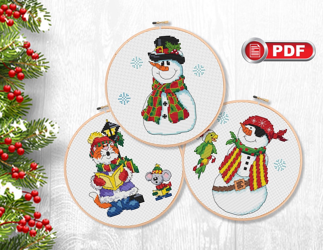 Christmas Set of 3 Cross Stitch Patterns, Merry Christmas Cross Stitch ...