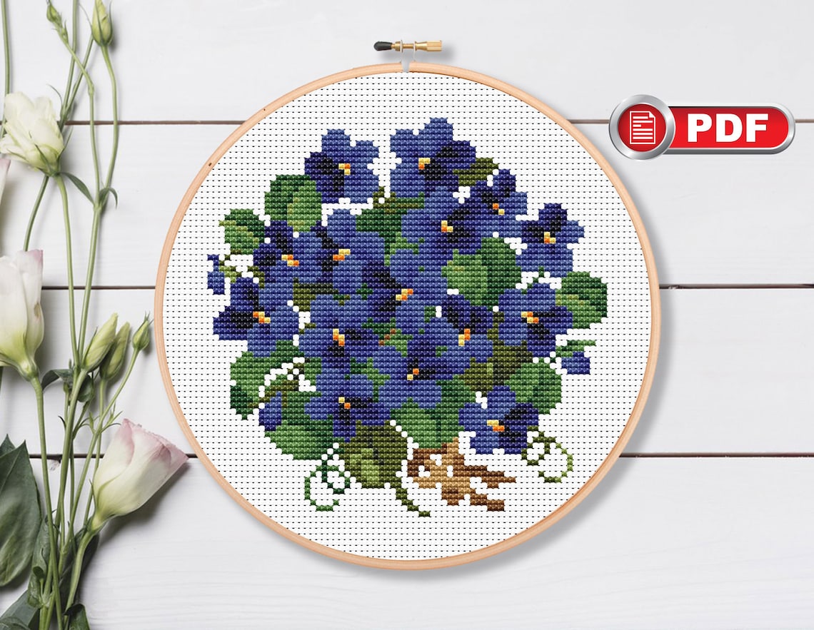 Vintage Bouquet Cross Stitch Pattern Blue Flowers Cross - Etsy