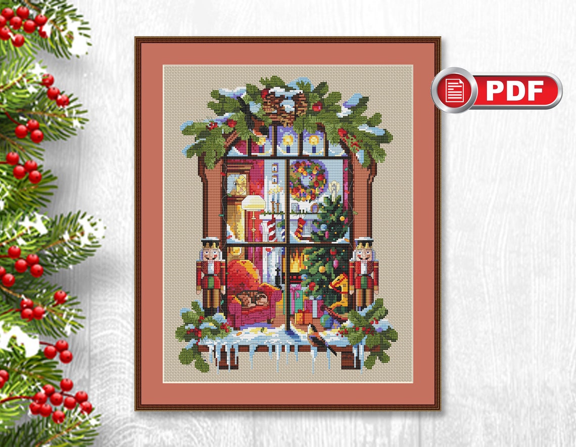 Christmas Window Cross Stitch Patterns Winter Cross Stitch - Etsy