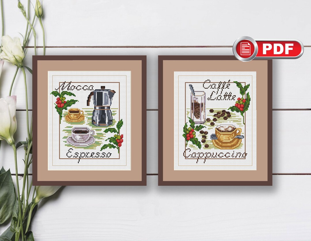 Set of 2 Coffee Cross Stitch Pattern, Kitchen Cross Stitch Pattern ...