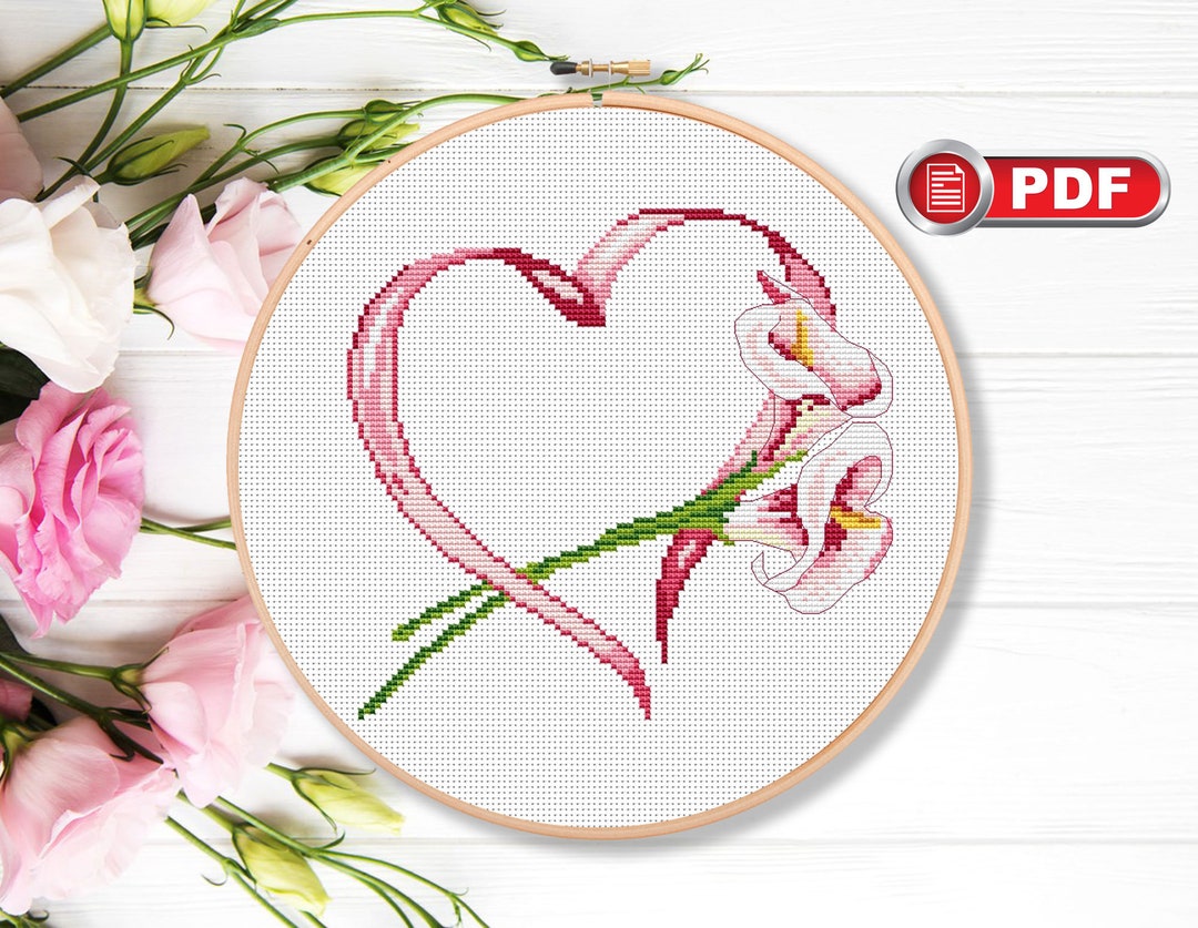 Heart Calla Lilies Cross Stitch Pattern, Bouquet Cross Stitch Patterns ...