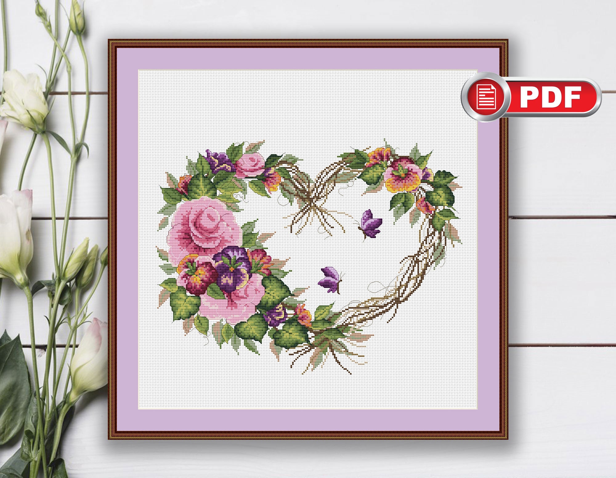 Heart of Pink Roses Cross Stitch Patterns Happy Valentines - Etsy