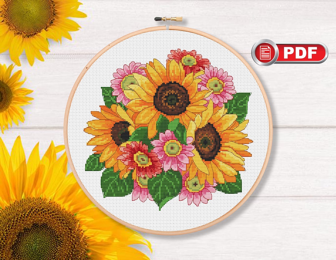Sunflowers Cross Stitch Pattern, Bouquet Cross Stitch Pattern, Summer ...