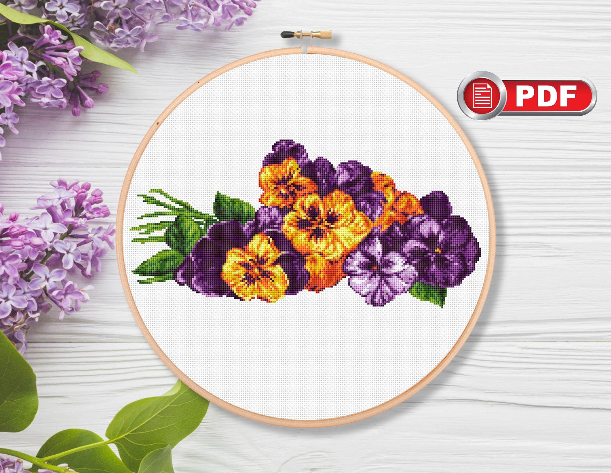 Vintage Pansy Cross Stitch Pattern, Flowers Cross Stitch Pattern, Wild ...