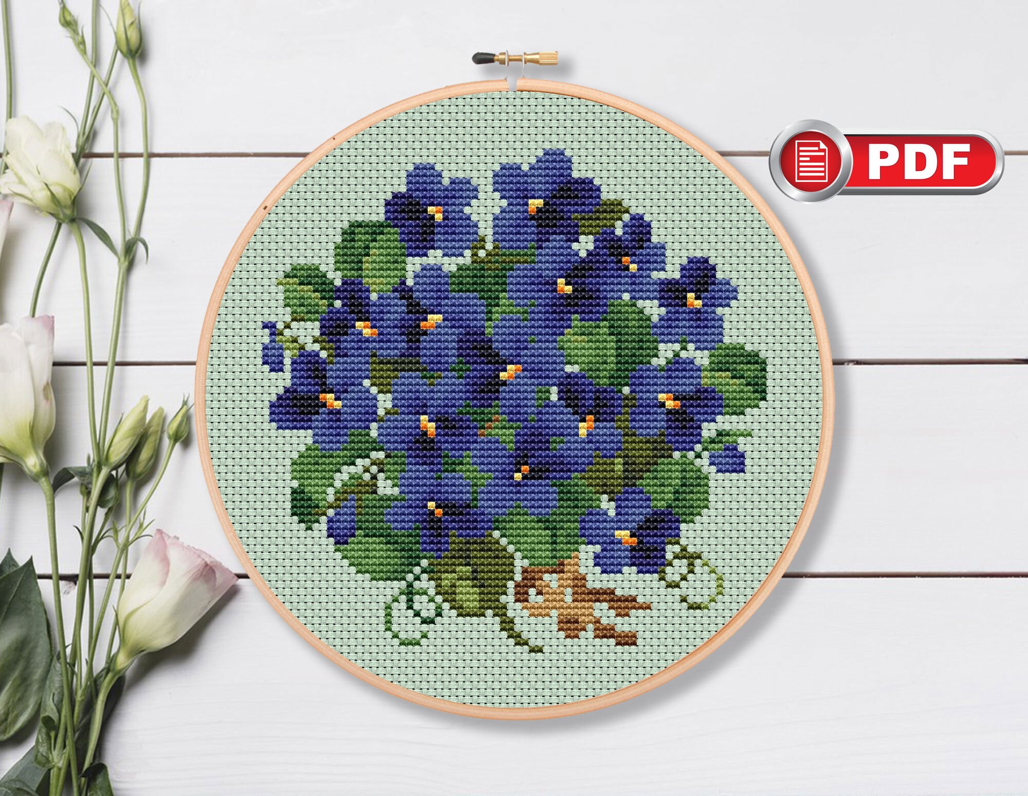 Vintage Bouquet Cross Stitch Pattern Blue Flowers Cross - Etsy