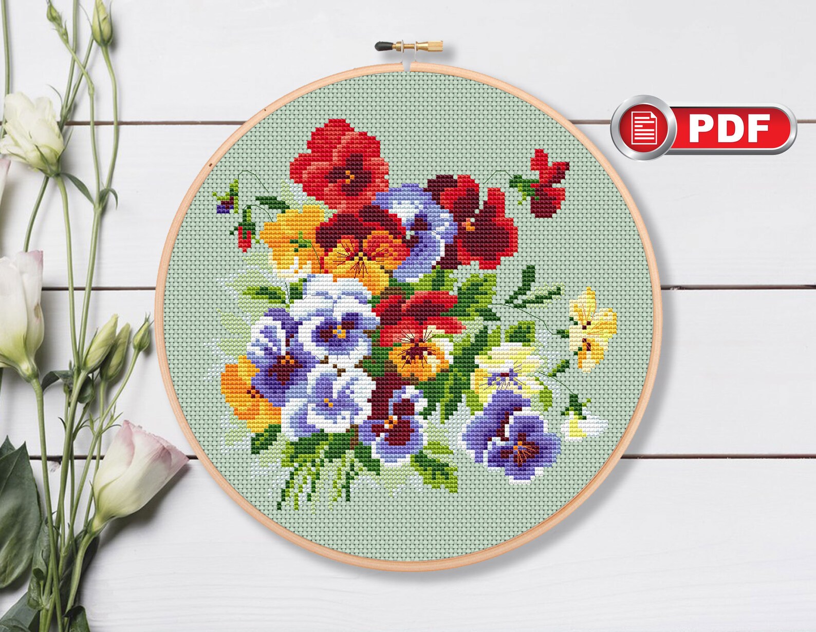 Pansy Cross Stitch Pattern, Flowers Cross Stitch Pattern, Wild Cross Stitch, Summer Cross Stitch ...
