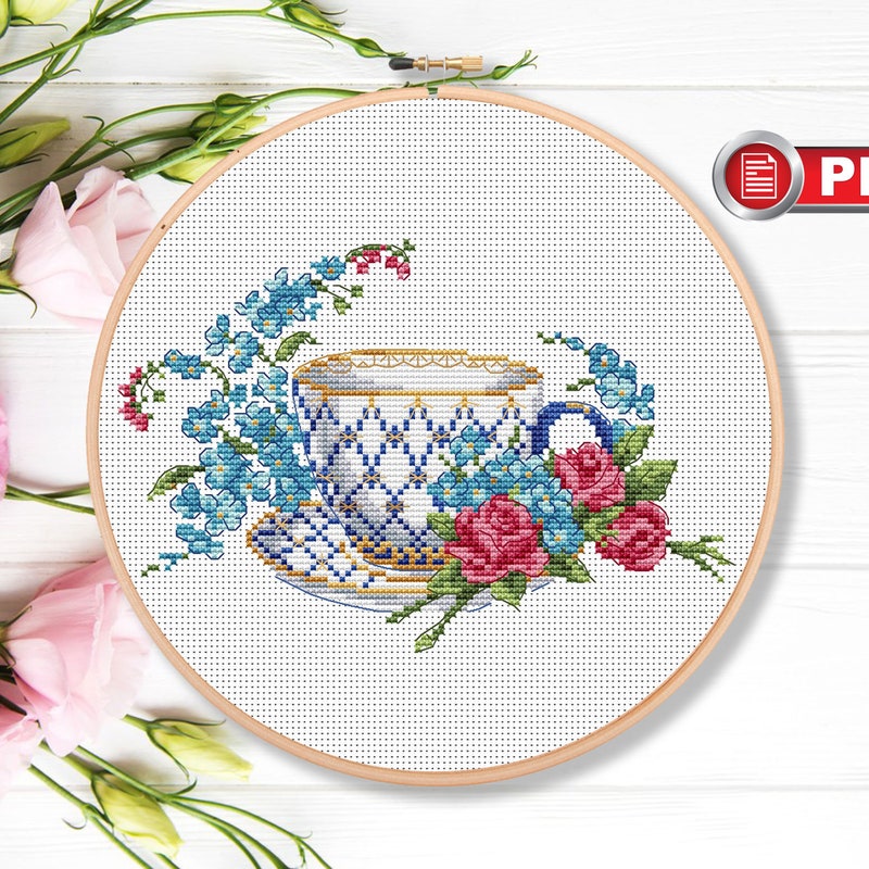 Tea Cup Cross Stitch - Etsy