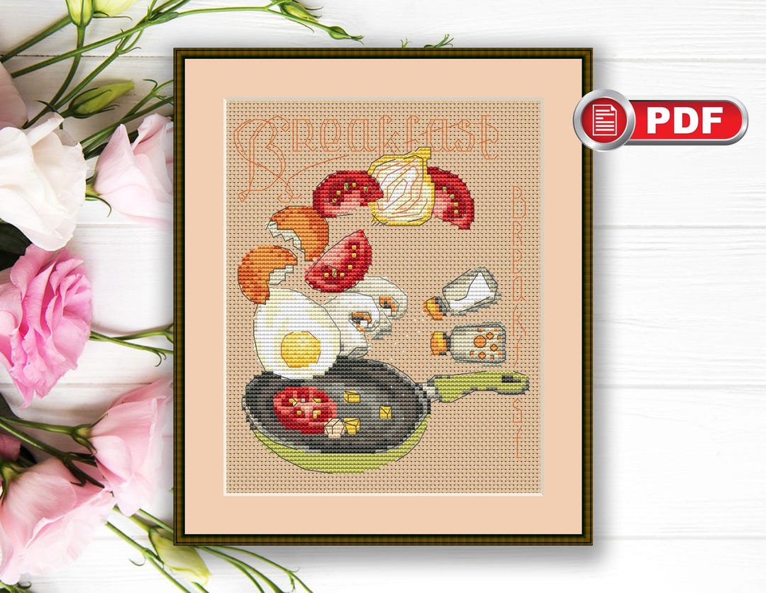 Breakfast Cross Stitch Pattern, Kitchen Cross Stitch Pattern, Lunch ...