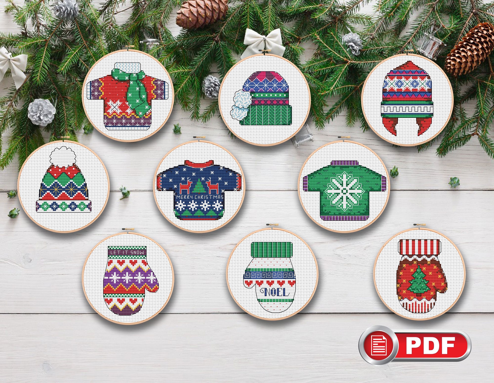 Christmas Set Cross Stitch Patterns, Merry Christmas Cross Stitch ...