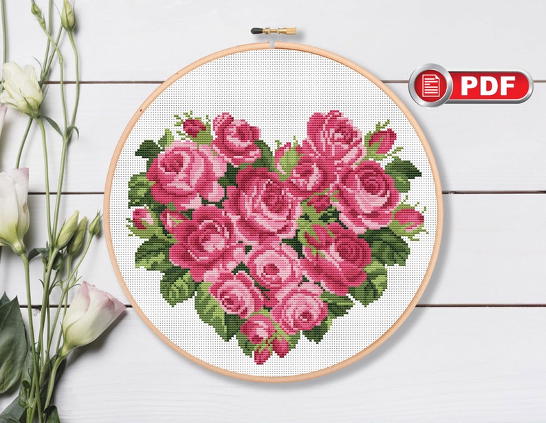 Set of 4 Heart of Roses Cross Stitch Patterns Happy - Etsy