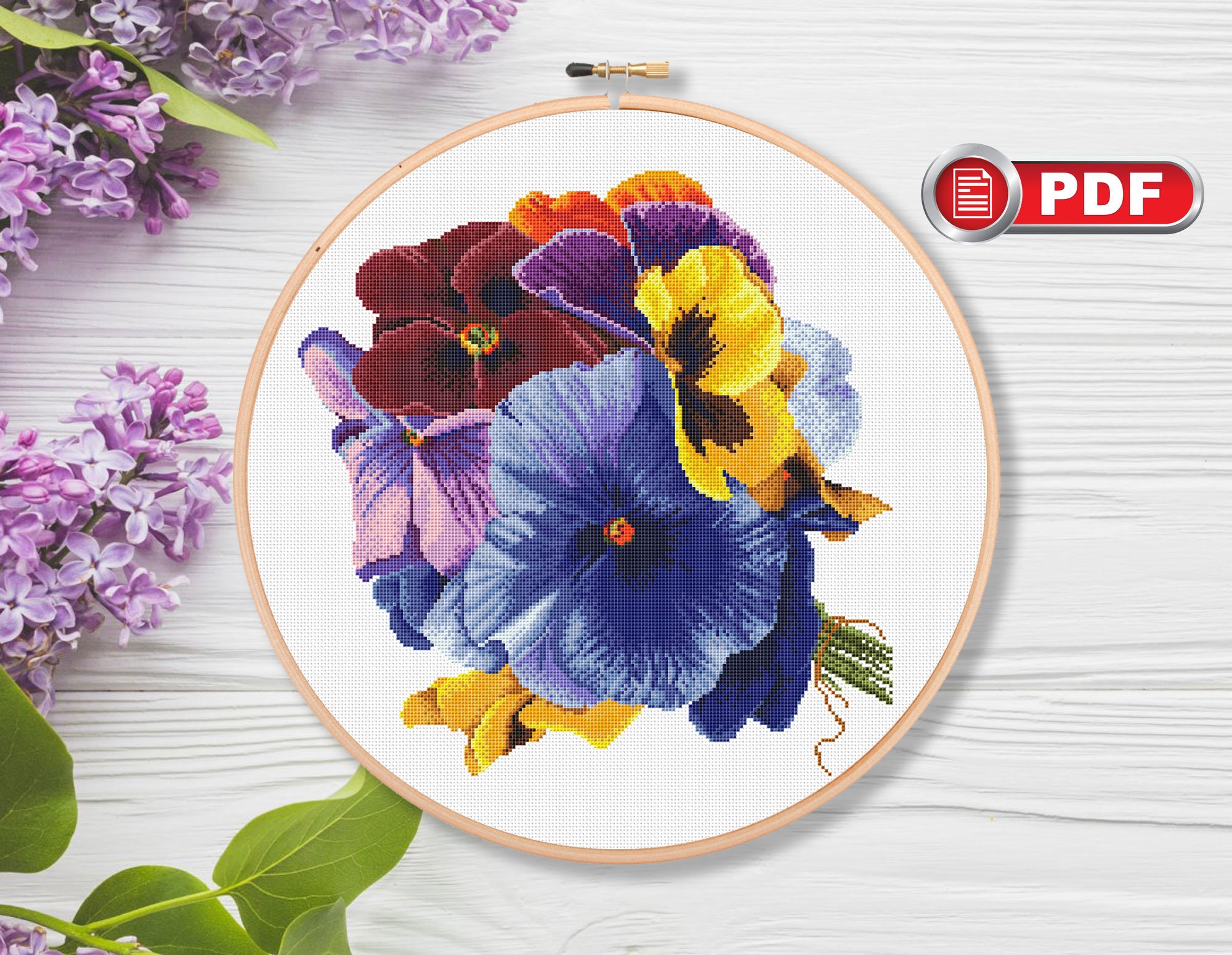 Vintage Pansies Cross Stitch Pattern, Flowers Cross Stitch Pattern ...