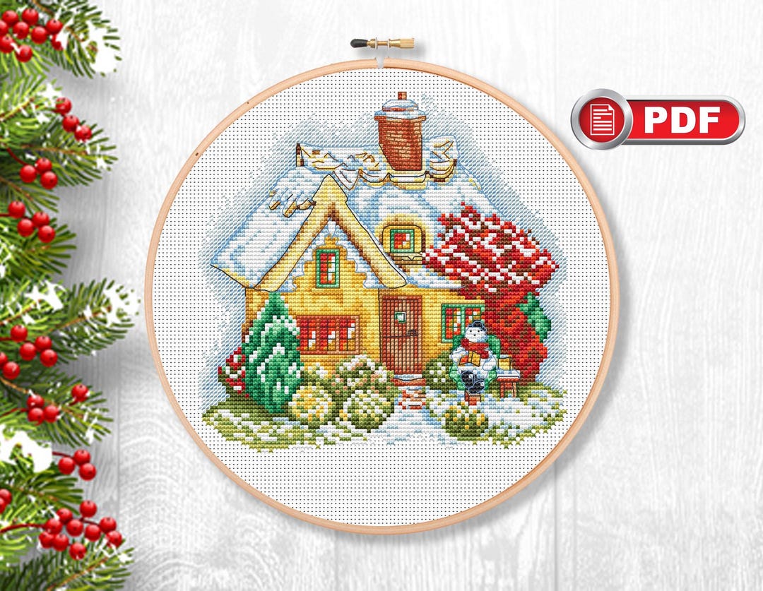 Christmas House Cross Stitch Pattern, Holiday Cross Stitch Patterns ...