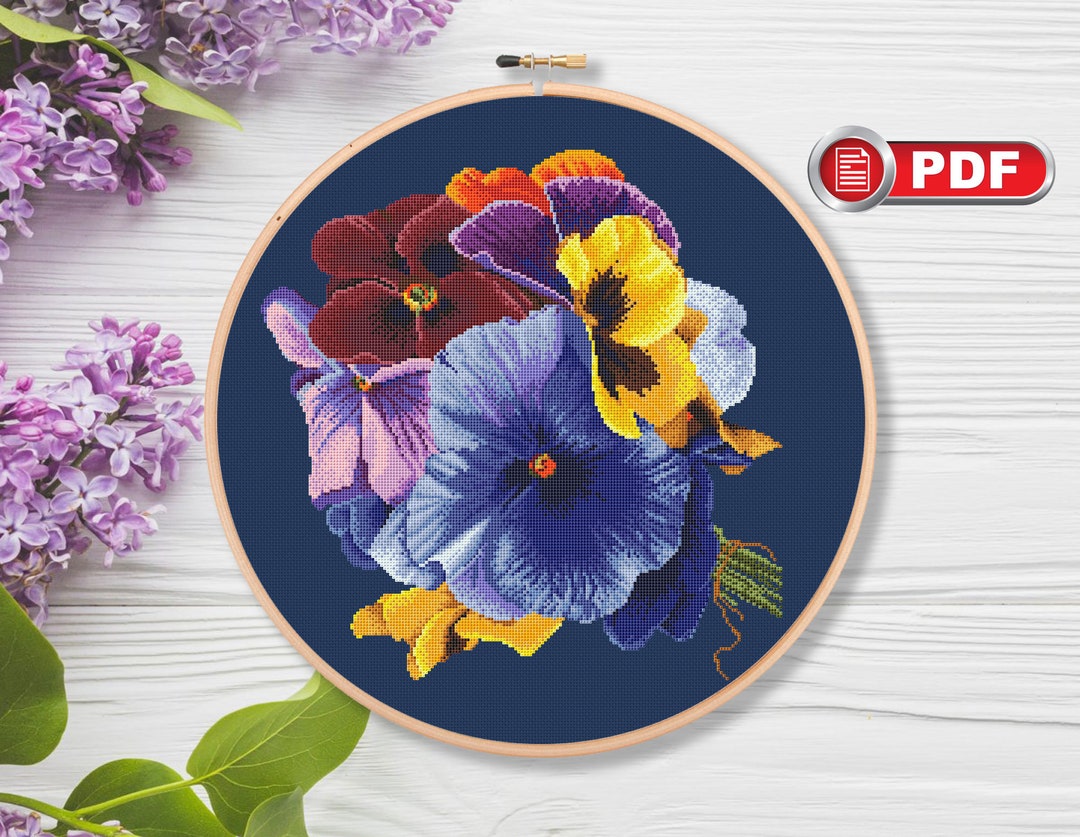 Vintage Pansies Cross Stitch Pattern, Flowers Cross Stitch Pattern ...