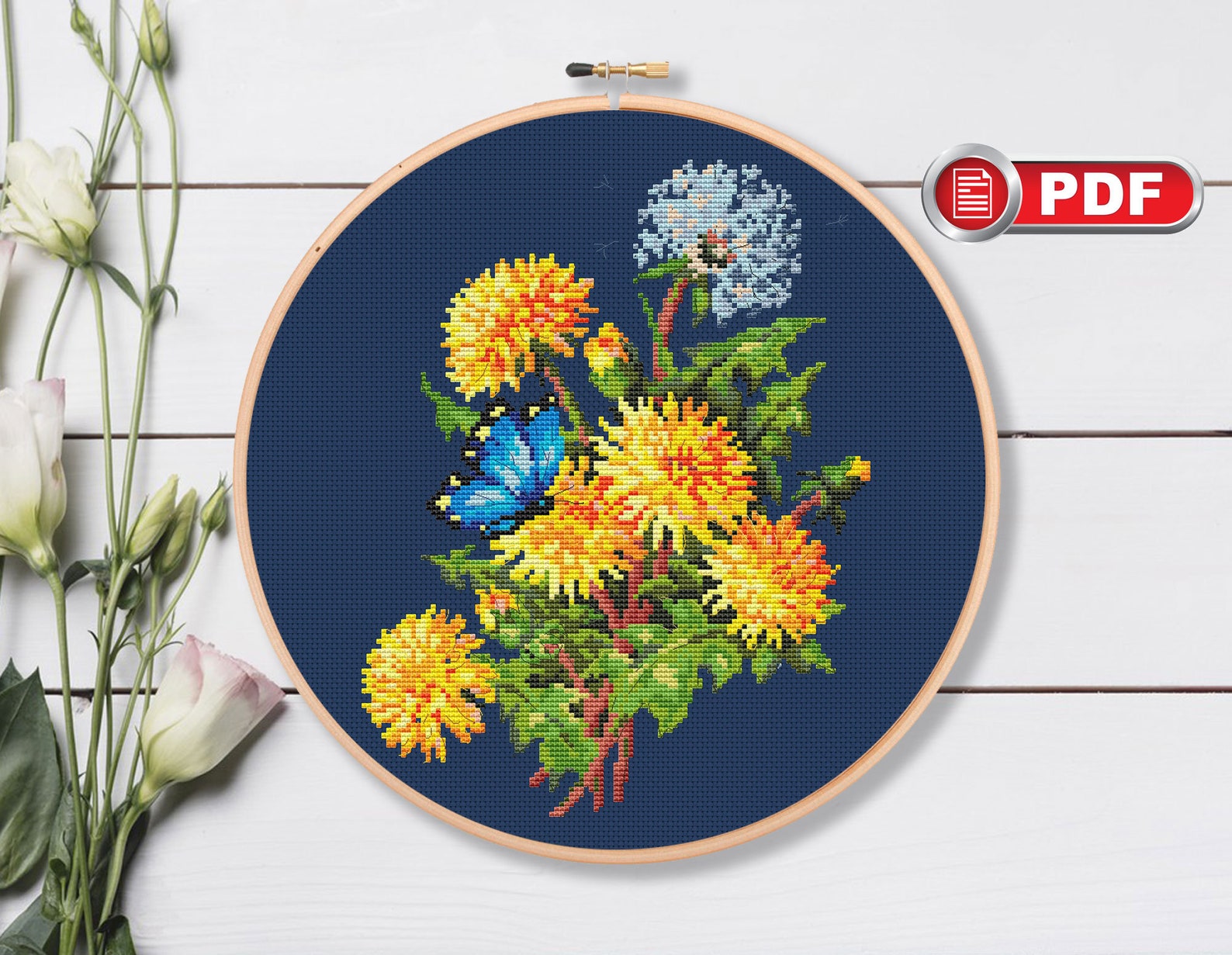 Dandelions Cross Stitch Patterns, Wildflowers Cross Stitch Patterns, Flowers Cross Stitch ...