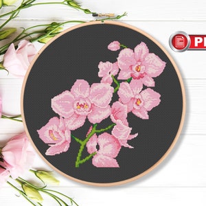 Pink Orchids Cross Stitch Pattern, Bouquet Cross Stitch Patterns, Flowers Cross Stitch Pattern ...
