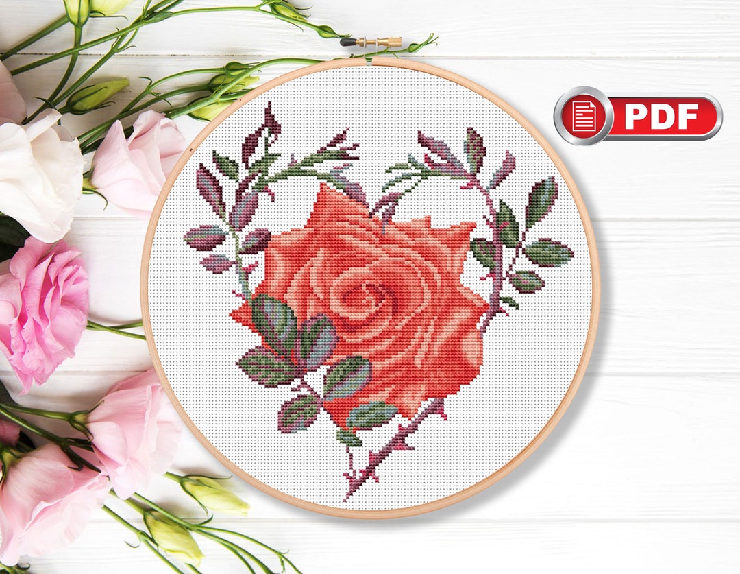 Rose Heart Cross Stitch Pattern, Summer Cross Stitch Patterns, Flowers ...