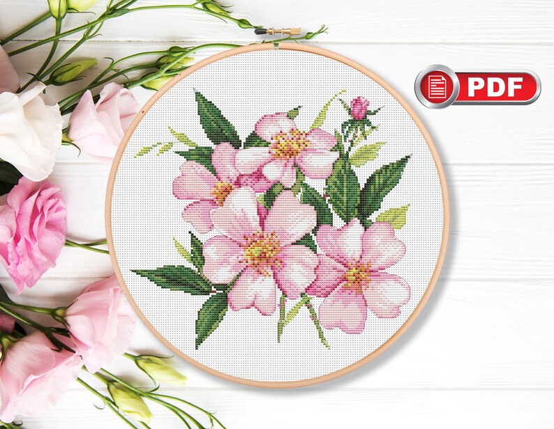 Pink Wild Roses Cross Stitch Patterns Flowers Cross Stitch - Etsy